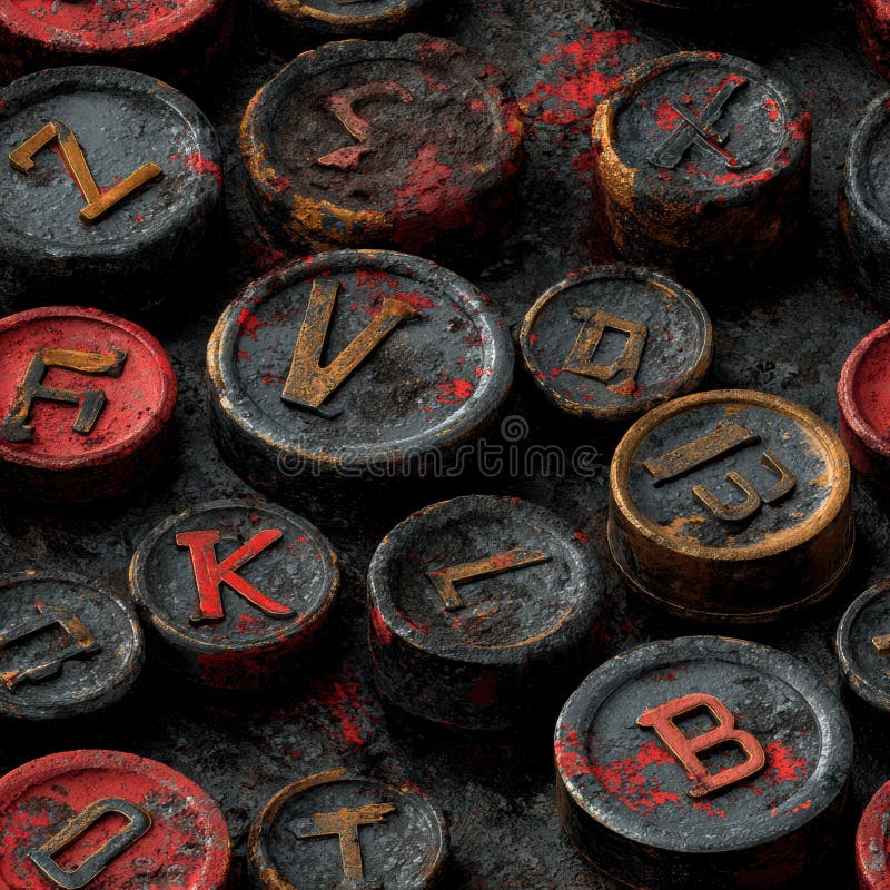 Antique Typewriter Button Pattern with Embossed Letters and Wear Stock ...