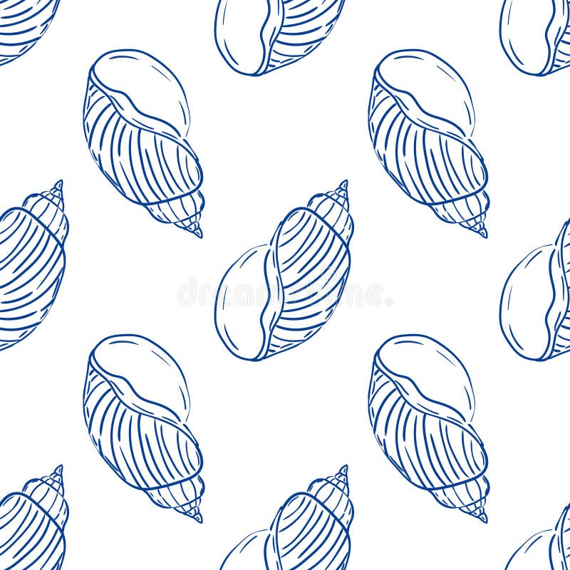 Decorative Blue Shell Pattern on White Background for Coastal Themed ...