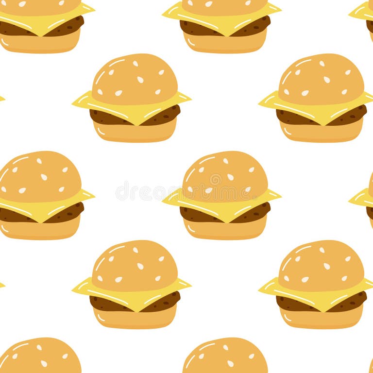 Pattern Featuring Burgers with Cheese on a White Background Stock ...