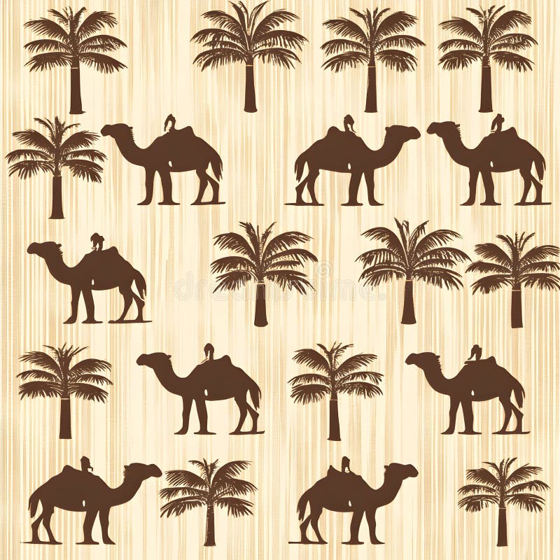 A Pattern Featuring Camels and Palm Trees, Ideal for Desert-themed ...