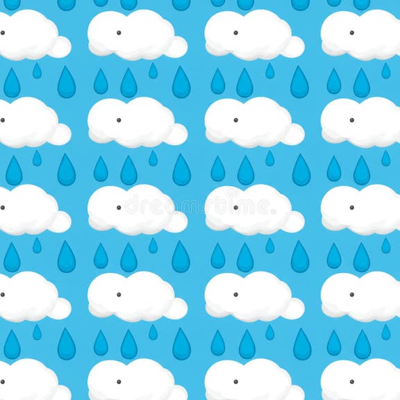Pattern Featuring Cartoon-style White Clouds with Small, Round Eyes and ...