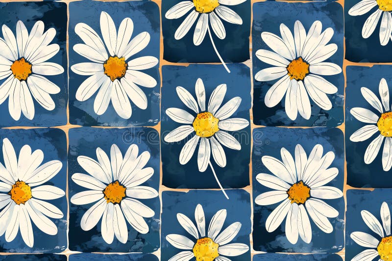 Pattern Featuring Elegant Daisy Flowers in Geometry Style Stock Photo ...