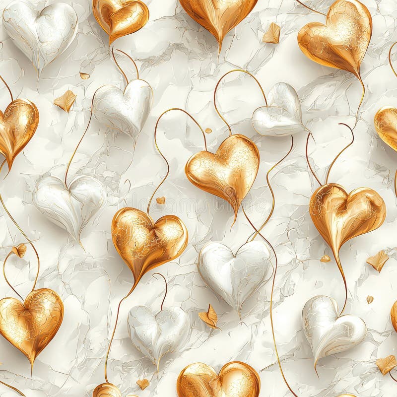 A Pattern Featuring Gold and Silver Hearts Intertwined on a Light ...