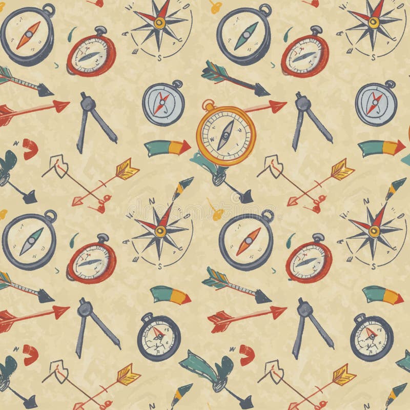 Pattern Featuring Hand-drawn Compasses, Arrows, and Protractors on a ...