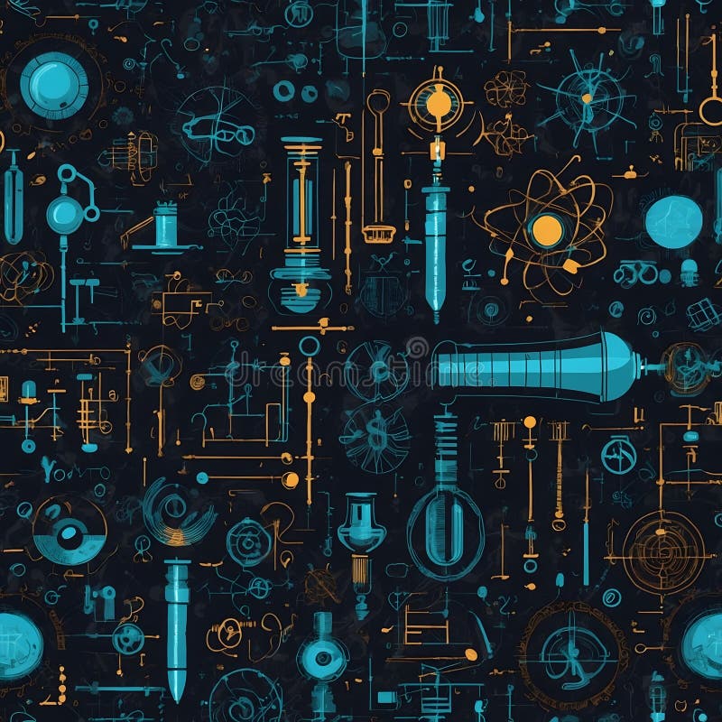 Pattern Featuring Scientific Icons, Microscopes, Atoms, Mathematical ...