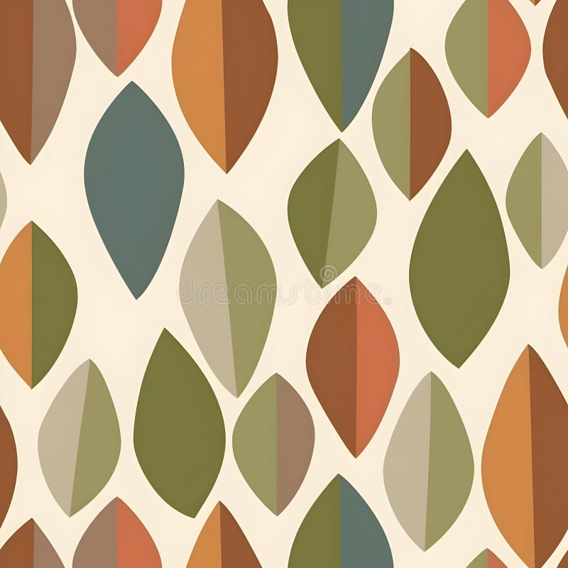 A Pattern Featuring Stylized Leaves in Earthy Tones on a Light ...