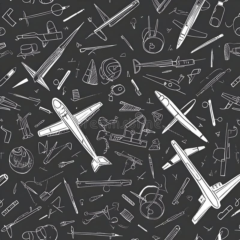 A Pattern Featuring Various Aircraft and Aviation-related Tools and ...