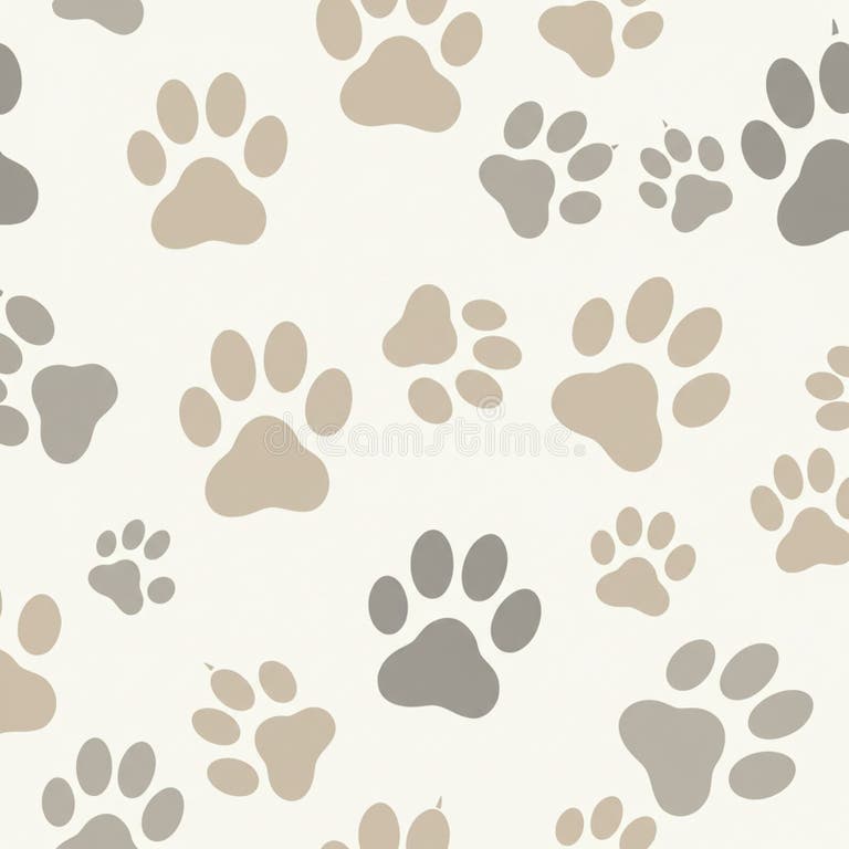 Pattern Featuring Various Sized Paw Prints in Shades of Beige and Gray ...