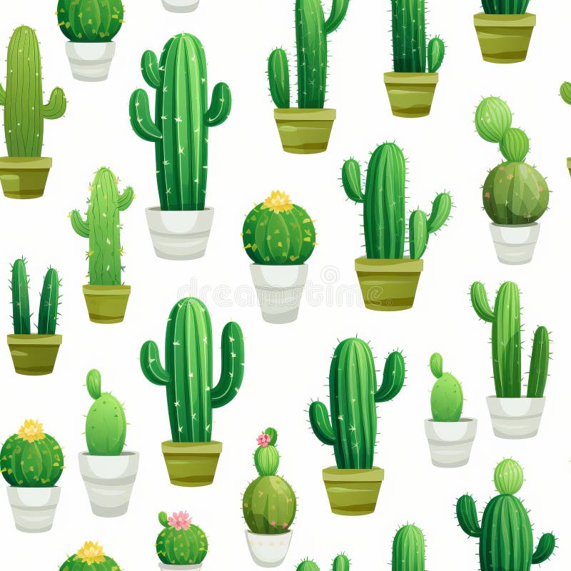 Vibrant Cactus Seamless Pattern: Playful and Colorful Depictions Stock Illustration ...
