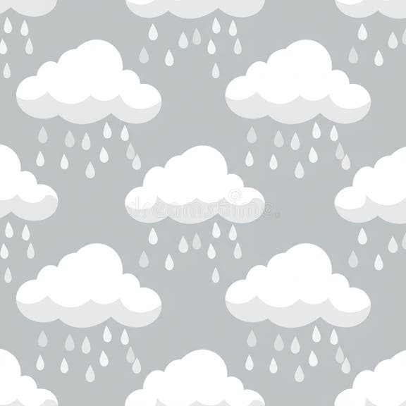 Pattern Featuring White Clouds with Raindrops Against a Gray Background ...
