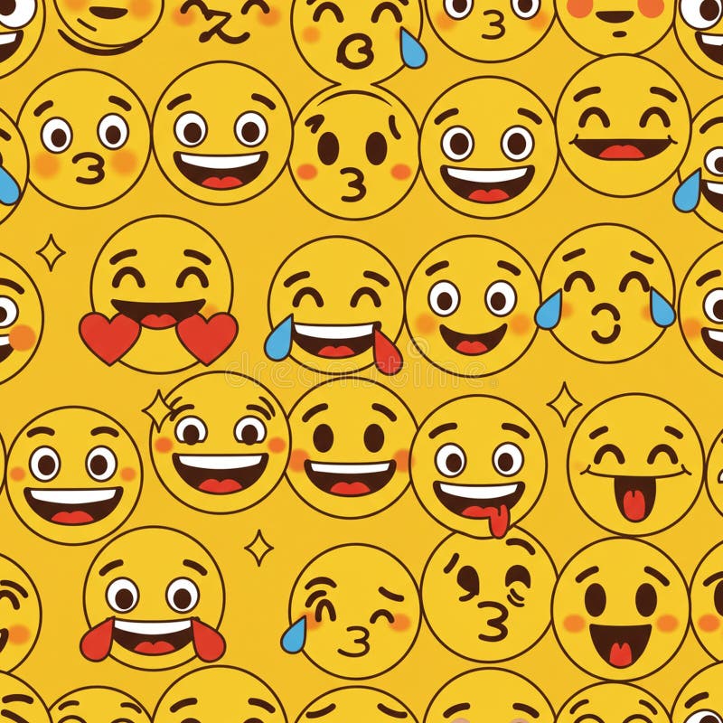Pattern Featuring Yellow Emoji Faces Showing Various Expressions ...