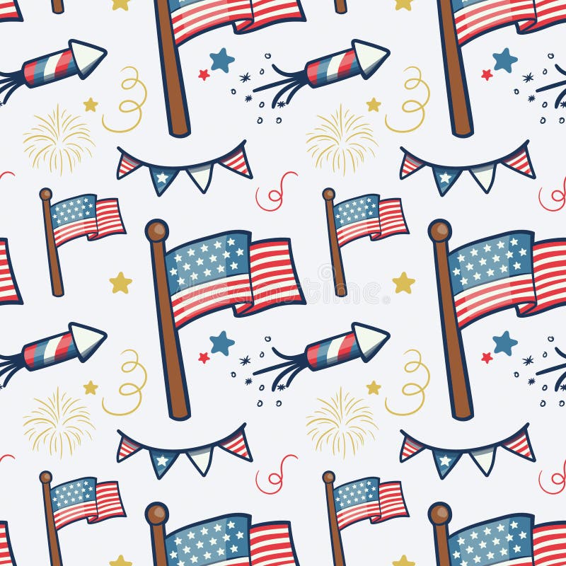 Seamless Vector Pattern of 4th of July, Independence Day of the United ...