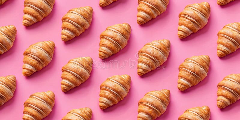 Pattern of Flat Croissant on Pink Background Generative by AI Stock ...