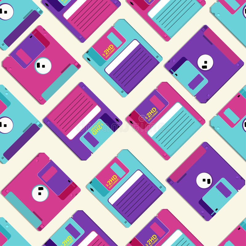 Pattern of Floppy Disk for Computer on Beige Background. Diskette Sign ...
