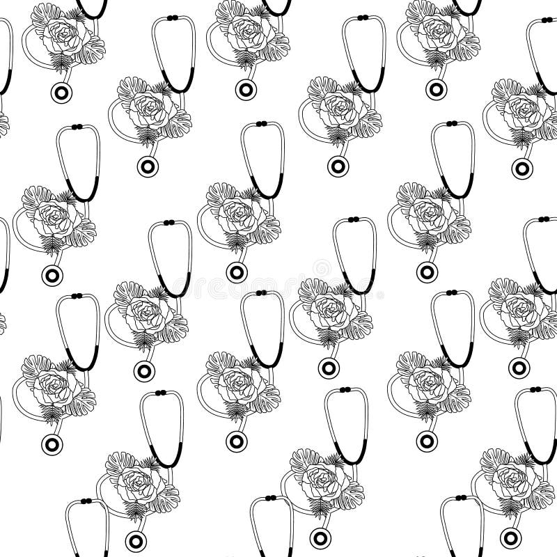 Pattern with Floral Stethoscope. Nurse File. Nurse Cut Pattern ...