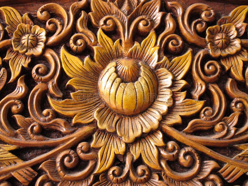 Pattern of Flower Wood Carved Stock Photo - Image of carpenter, carving ...