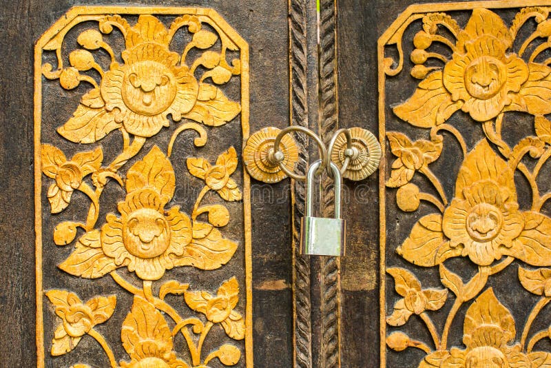 Pattern of Flowers Carved on Wood Door Stock Photo - Image of decorated ...