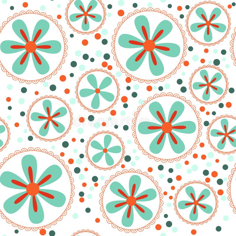 Pattern with Flowers in Circles Stock Vector - Illustration of ...