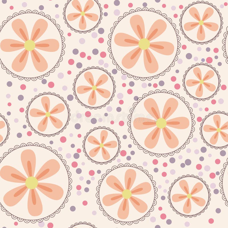 Pattern with Flowers in Circles Stock Vector - Illustration of spot ...