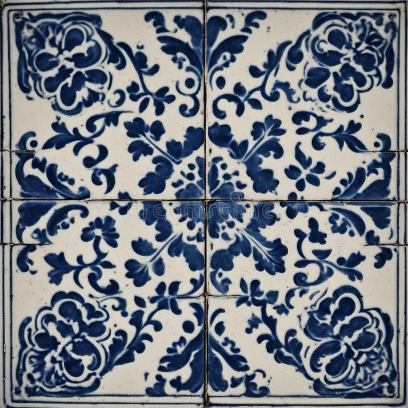 Pattern with Flowers _A Close-up of a Dutch Blue Tile with a Ceramic ...