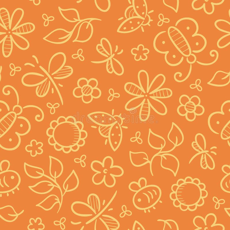 Pattern with Flowers and Insects Stock Vector - Illustration of orange ...