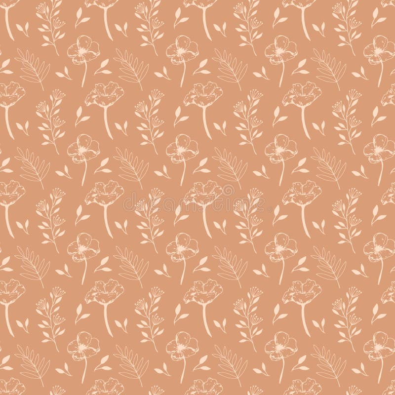 Pattern with Flowers and Leaves on a Beige Background. Vector ...