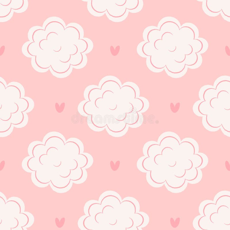 Pattern of Fluffy Clouds with Hearts on a Pink Background Stock Vector ...