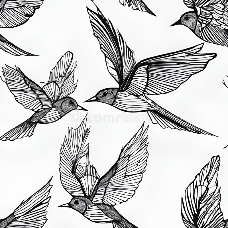A Pattern of Flying Birds on a White Background that is Repeated in ...