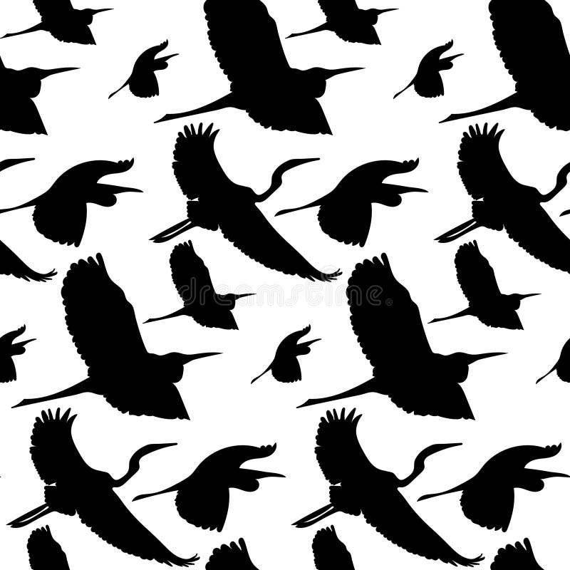 A Pattern with Flying Black Silhouettes of Birds. the Outline of Storks ...
