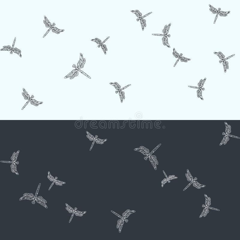 Pattern with Flying Dragonflies Stock Vector - Illustration of line ...