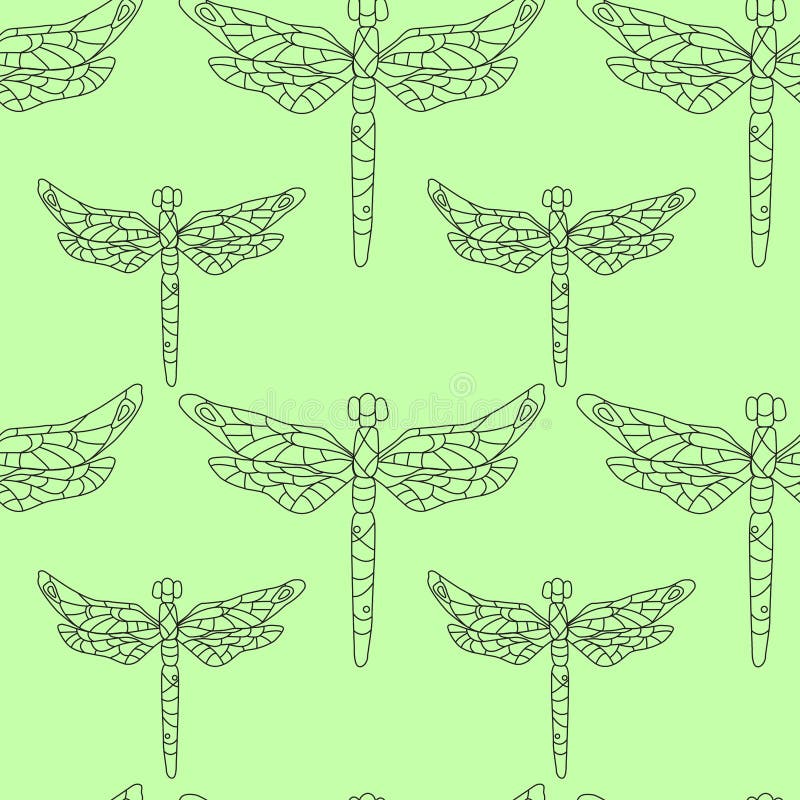 Pattern with Flying Dragonfly Stock Vector - Illustration of drawing ...