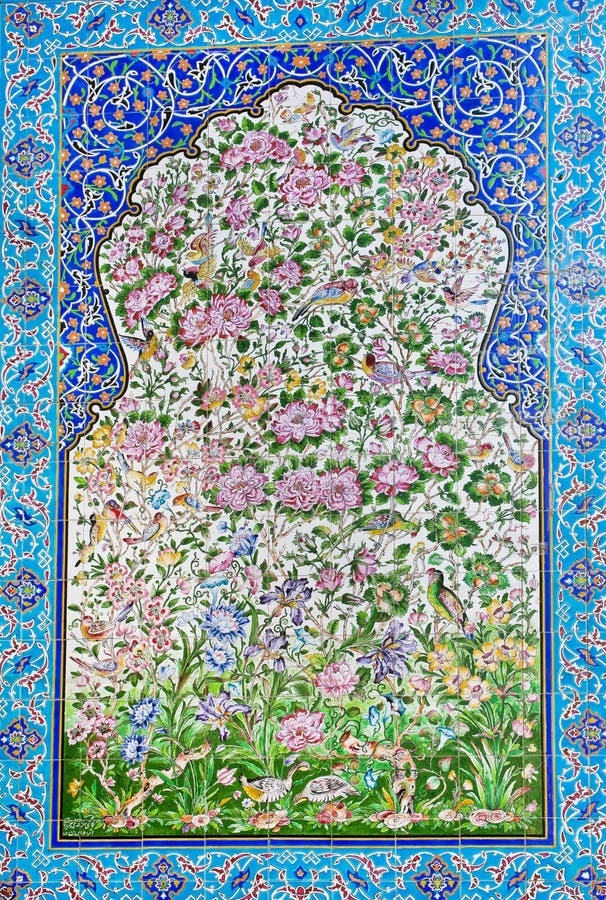 Pattern with Forest Flowers and Birds on the Tile on the Wall in Iran ...