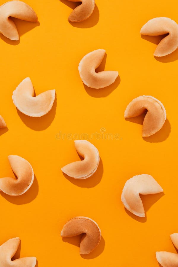 Pattern with Fortune Cookies on Orange Background with Deep Long ...