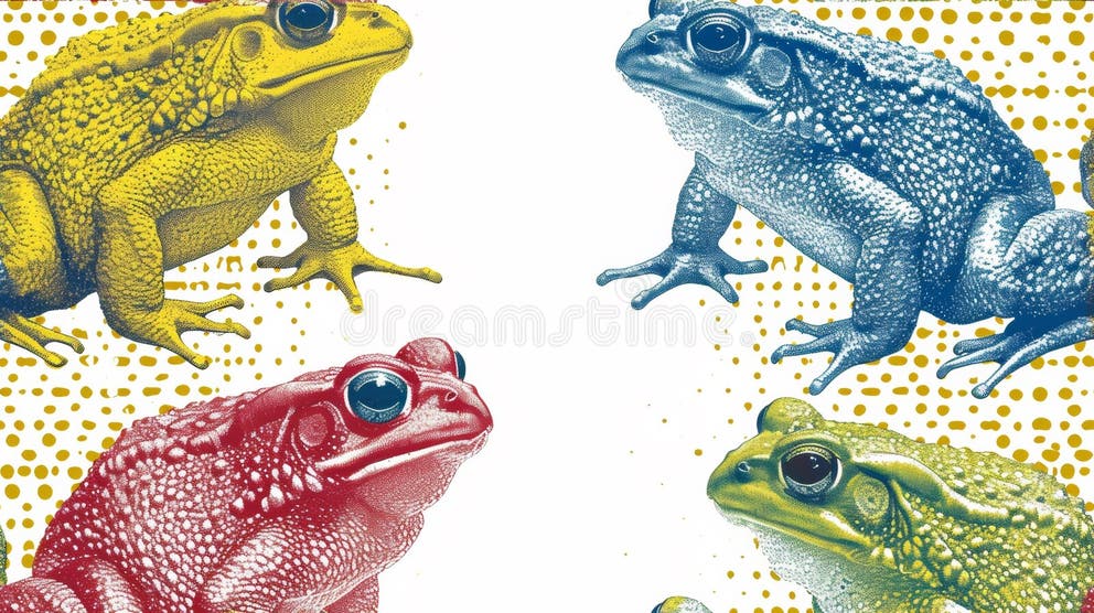 A Pattern of Four Frogs with Different Colors and Patterns, AI Stock ...