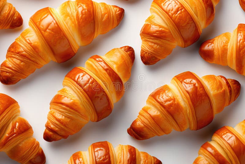 Pattern of Fresh French Croissants, Flat Lay Stock Illustration ...