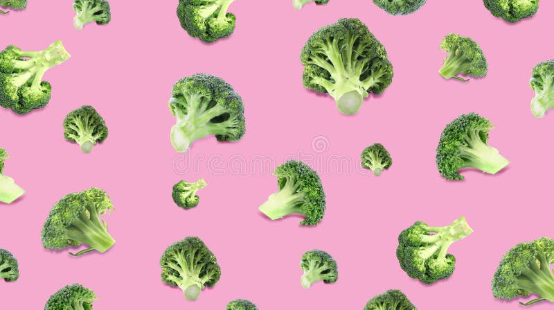 Pattern of Green Broccoli on Pink Background, Banner Design Stock Photo ...