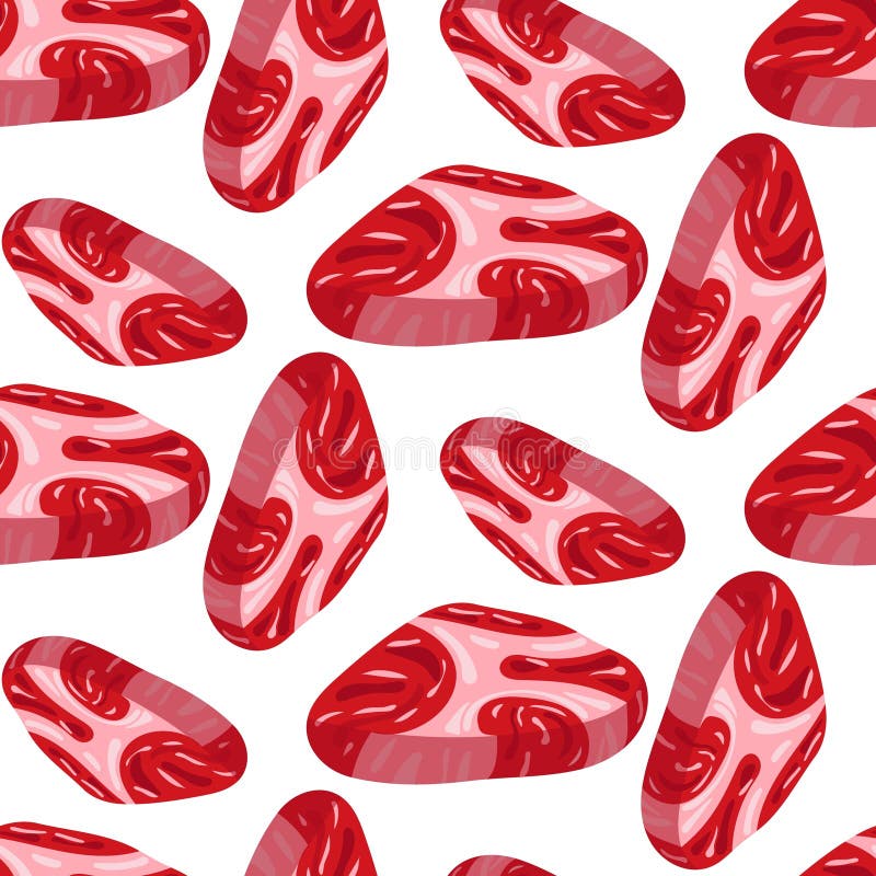 Pattern of Fresh Grilled Meat Steaks, All on a White Background. it is ...