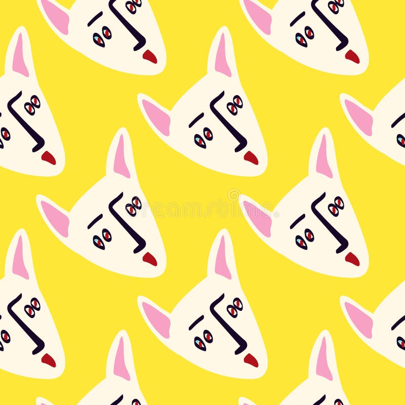 Pattern with Funky Cat with a Lovely Face. Freaky Comic Cat Face Stock ...