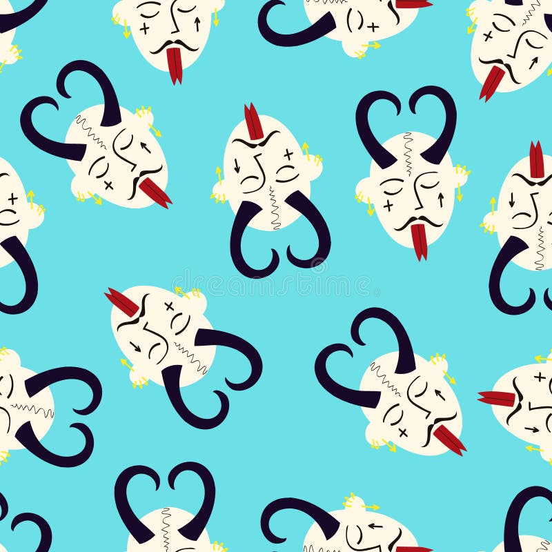 Pattern of Funky Demon Head with a Creepy Ugly Face. Stock Vector ...