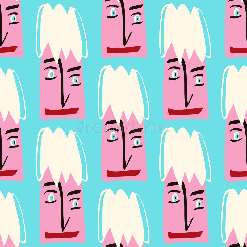 Pattern with Funky Freaky Cute Face in Modern Doodle Style Stock Vector ...