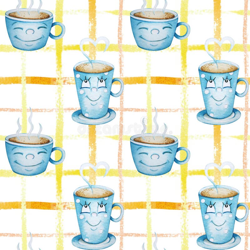 Pattern with Funny Characters Cups. Checkered Pattern Stock ...