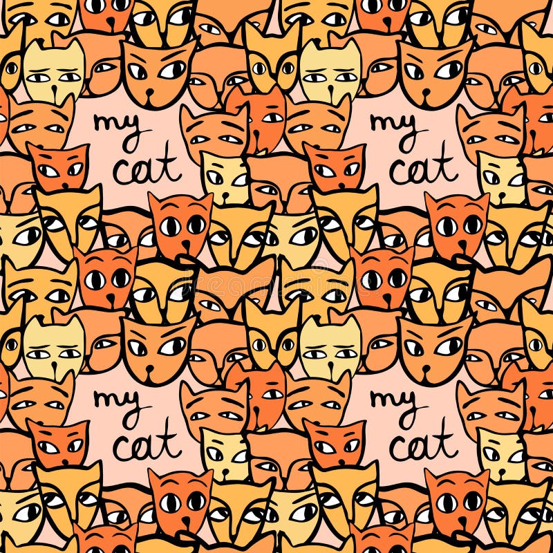 Pattern with Funny Ginger Cats in Yellow and Orange Colors. Stock ...