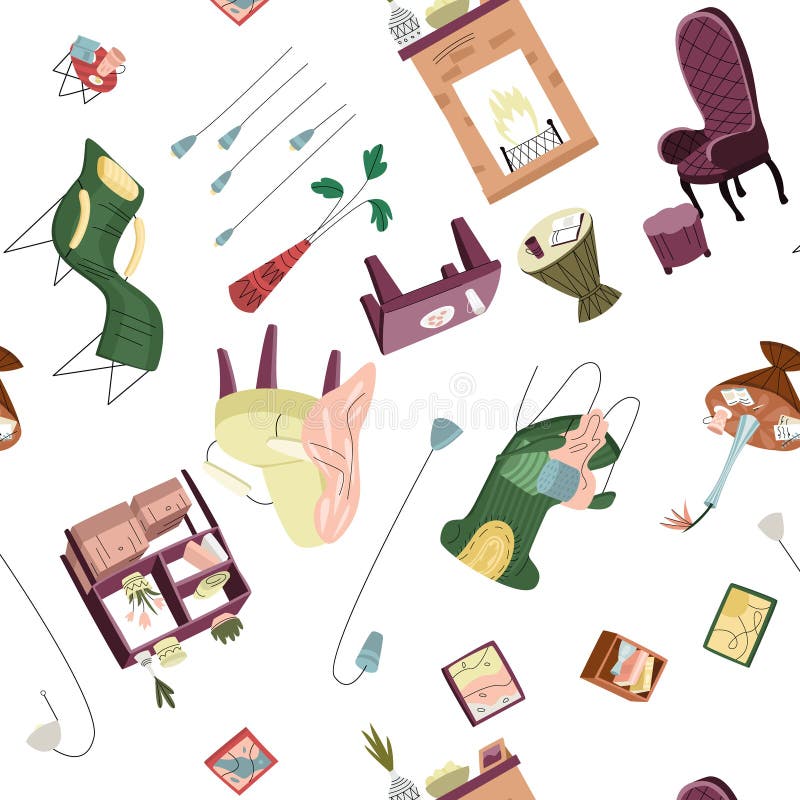 A Pattern Furniture Objects in Different Positions Stock Vector ...