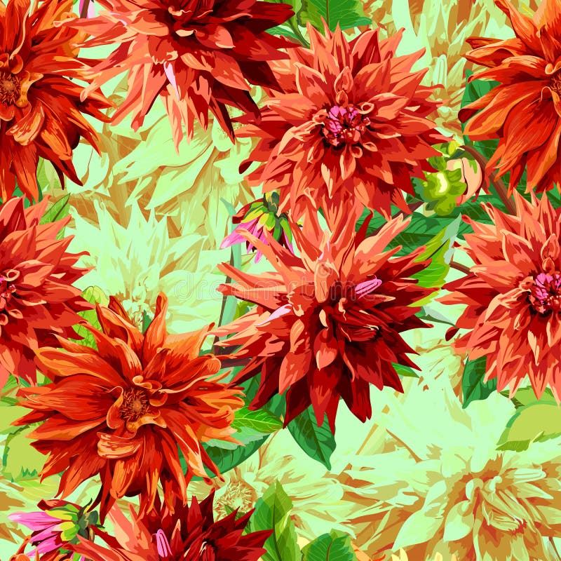 Pattern of Georgina Flowers with Leaves 2 Stock Vector - Illustration ...