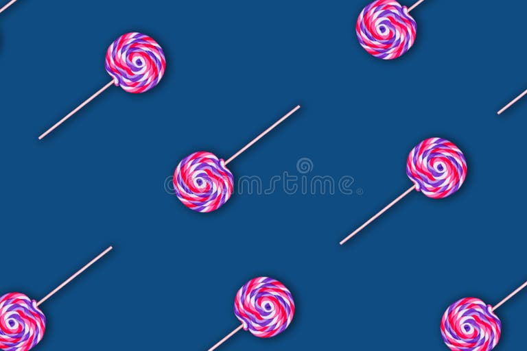 Pattern of Giant Pink Lollipops on Solid Classic Blue Background Stock ...