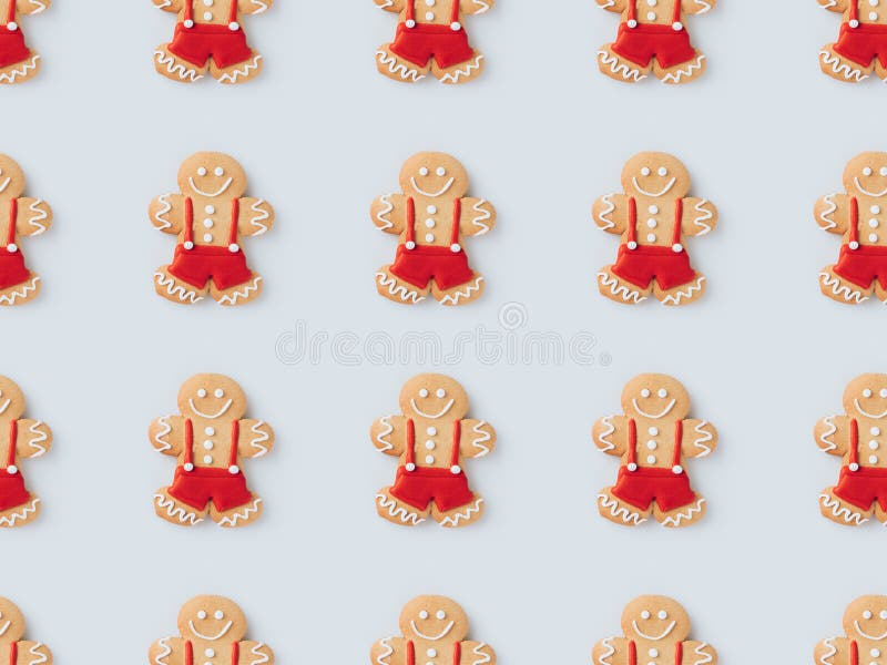 Top View of Pattern with Gingerbread Men Stock Photo - Image of ...
