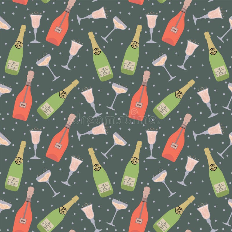 A Pattern with Glasses and Bottles of Champagne. Background with ...