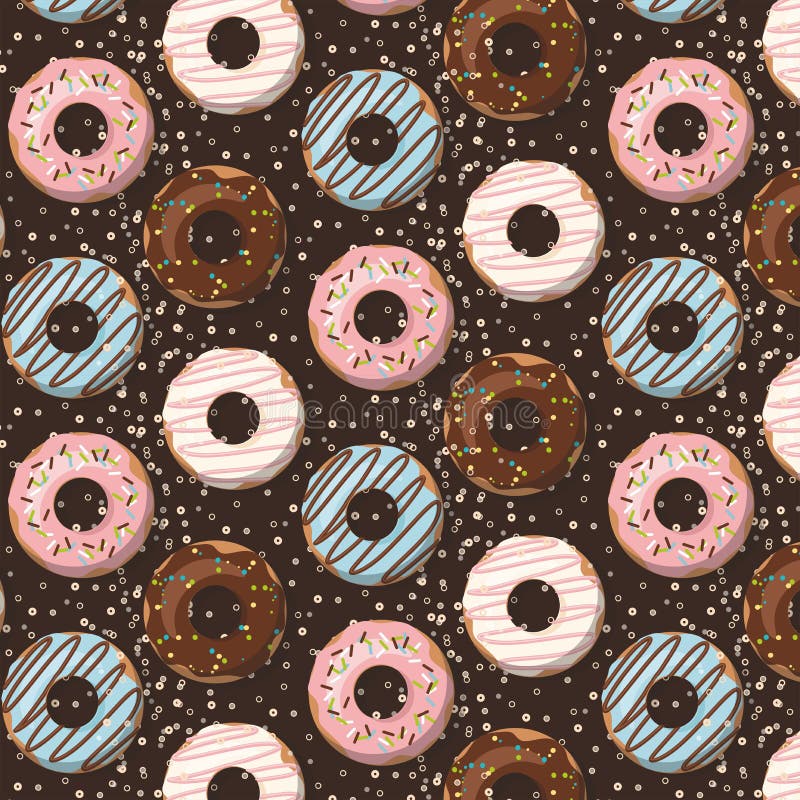 Pattern with Glazed Donuts on Brown. Stock Vector - Illustration of ...