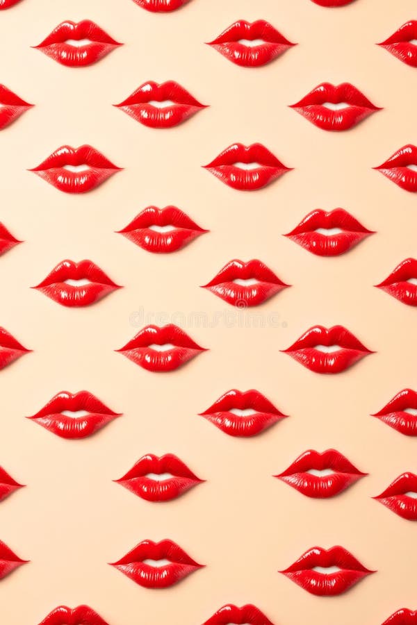 Pattern of Glossy Red Lips on Pastel Background . Trendy Pop Art ...