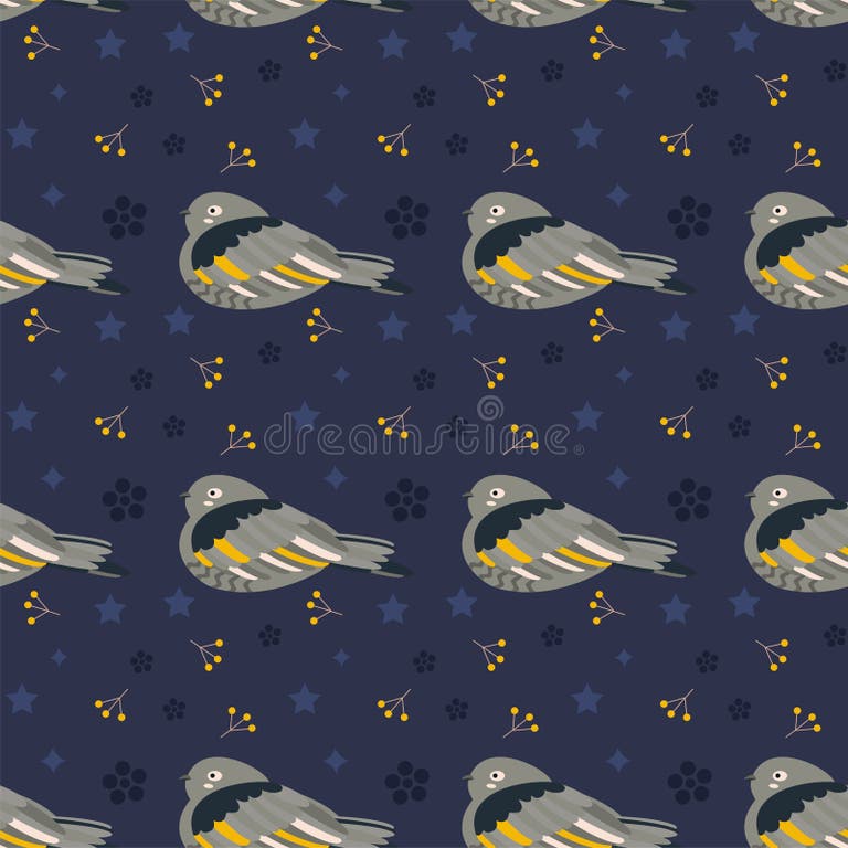 Pattern with Goatsucker, Nighthawk Bird Stock Vector - Illustration of ...